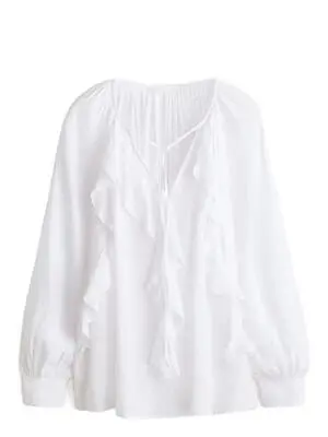 H&m Oversized Flounce-trimmed Blouse - White