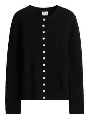 H&m Fitted Ribbed Cardigan With Metal Buttons - Black