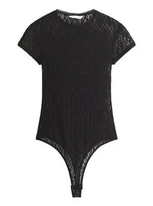 H&m Lace-look Jersey Thong Bodysuit - Black