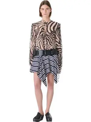 IRO PARIS Trecy Zebra Print Sheer Blouse With Front Ties - Black Wild Print