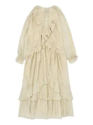 FORTELA Cotton Silk Caftan Dress - Cream