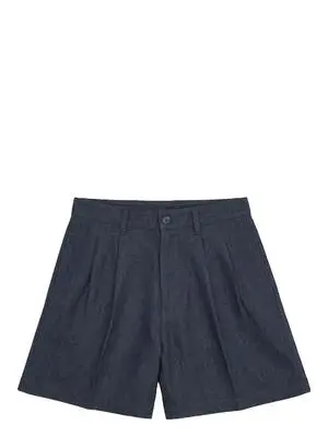 FORTELA Pleated Linen Bermuda Shorts - Blue