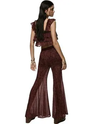 H&m Flared Crinkled Pants - Burgundy/patterned