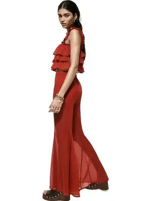 H&M Flared Crinkled Pants - Red