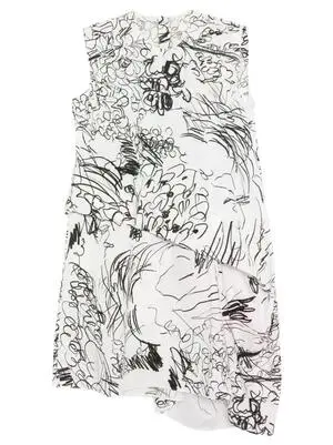 JNBY Hand-drawn Floral Print Tailored Waist Dress - White