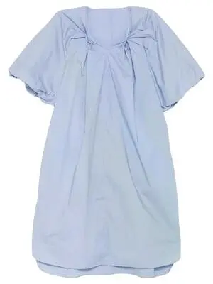 JNBY V-neck Balloon Sleeve Dress With Poplin Texture - Blue