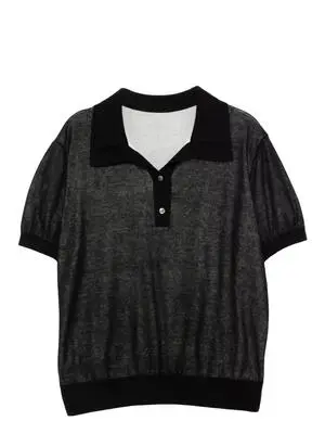 LESS Contrast-trim Short-sleeve Polo Top - Black
