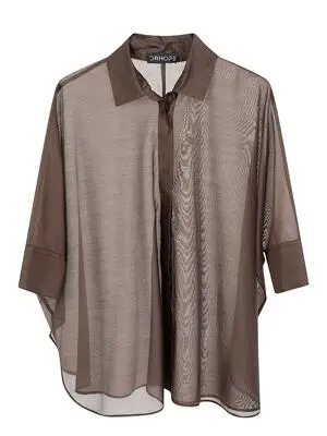 DRHOPE Oversized Lyocell Shirt - Brown