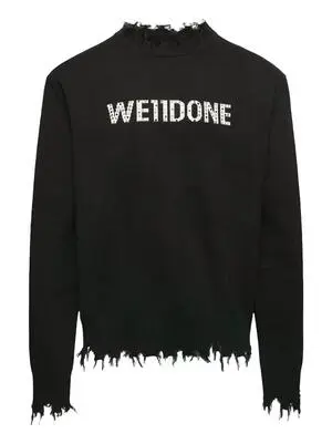 We11Done Rhinestone Embellished Distressed V-neck Sweater - Black