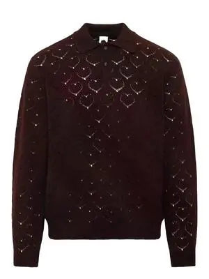 VOWELS Pointelle-knit Wool Polo Shirt - Red