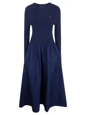 Polo Ralph Lauren Long Sleeve Cable Knit Shirtdress - Blue