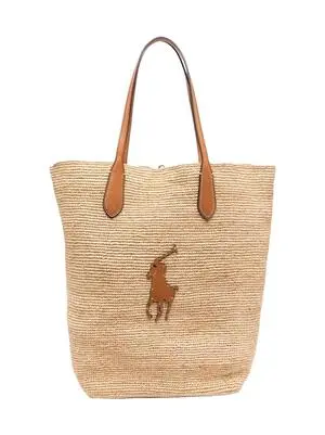 Polo Ralph Lauren Raffia Tote Bag With Logo Detail - Beige