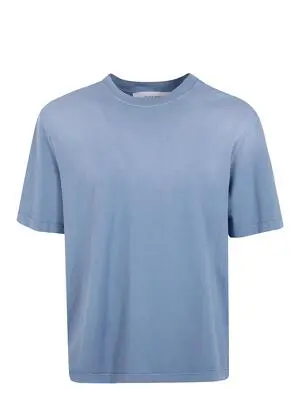 GOLDEN GOOSE Relaxed Fit T-shirt Faded Cotton Jersey Logo Patch - Blue