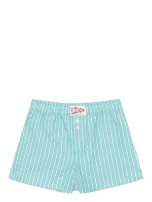 MC2 SAINT BARTH Aqua Striped Cotton Shorts - Green