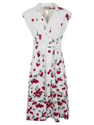 TWINSET Cherry Print Cotton Shirt Dress - White