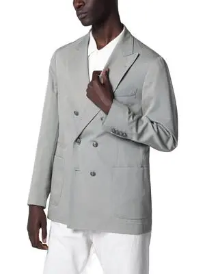 Brunello Cucinelli Double-breasted Silk Blazer In Khaki - Green
