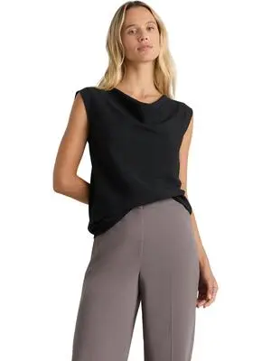 Quince Draped Matte Cowl Neck Tank Top - True Black