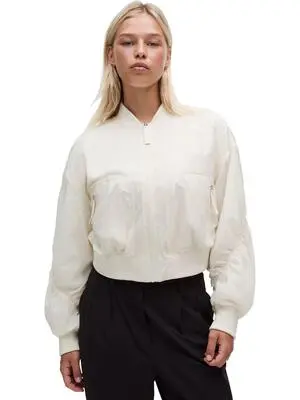 Lululemon Cropped Bomber Jacket With Ruched Detailing - Light Ivory