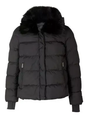 Tahari Quilted Puffer Jacket With Detachable Hood And Fur Trim - Black