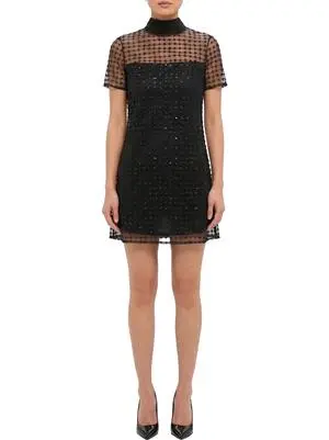 Staud Sequined High Neck Mini Dress - Black