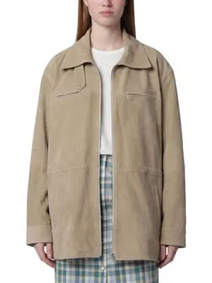 HALFBOY Suede Leather Jacket With Zip Fastening - Beige