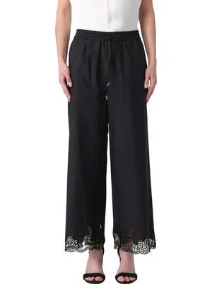 Liu Jo Liu Jo Wide Leg Lace Trimmed Trousers Black