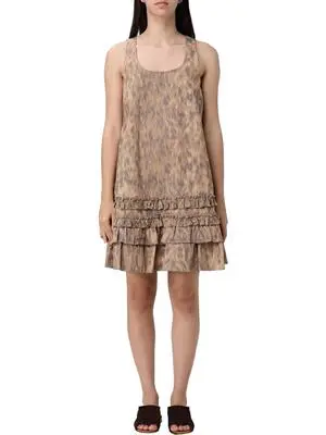 GANNI Tiered Ruffle Mini Dress - Beige