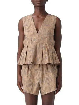 GANNI Cropped Camouflage Top In Organic Cotton - Beige