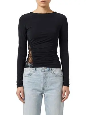 BLUMARINE Blumarine Black Lace Detailed Long Sleeve Top