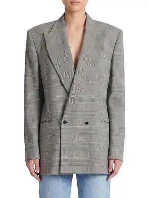 Balmain Double-breasted Checked Blazer - Black