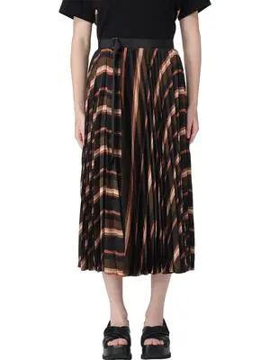 Sacai Pleated Stripe Midi Skirt - Kaki