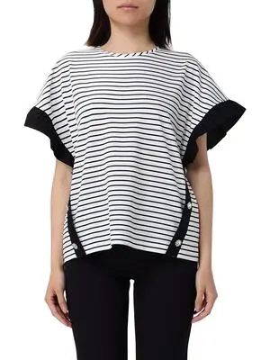 Liu Jo Striped T-shirt With Embellished Buttons - Black