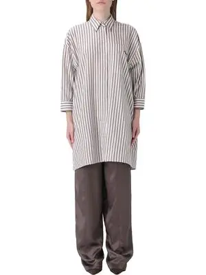 Brunello Cucinelli Striped Cotton And Silk Shirt - Brown