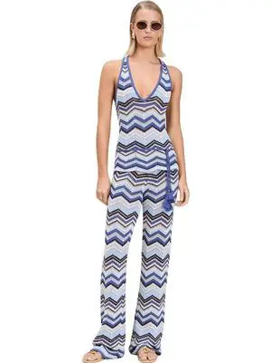 Devon Windsor Carina V-neck Top With Open Back And Removable Belt - Blue