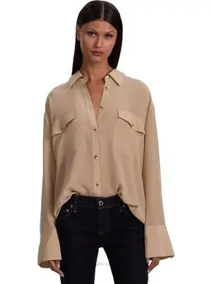 Alice + Olivia Finely Oversized Silk Button Down Shirt - Brown