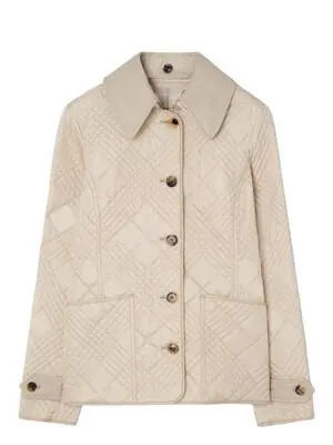 Burberry Micro Check-stitch Quilted Nylon Jacket With Detachable Leather Collar - Beige Beige