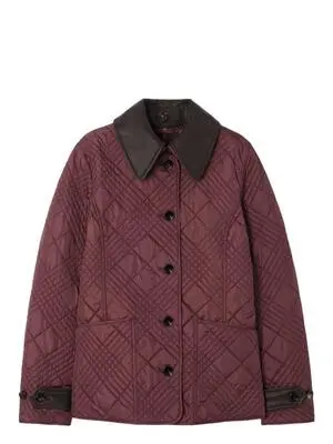 Burberry Micro Check-stitch Quilted Nylon Jacket With Detachable Leather Collar - Vineyard Red