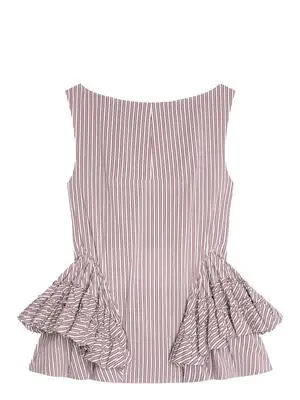 Dries Van Noten Casey Striped Ruffled Peplum Top - Brown