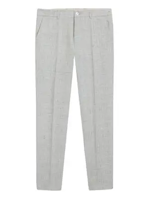 BOSS Slim-fit Patterned Linen Trousers - Light Grey