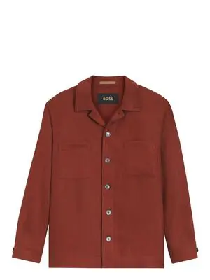 BOSS Regular-fit Overshirt In Wrinkle-resistant Linen - Brown