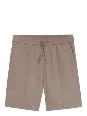 Hugo Straight-fit Linen Blend Shorts With Drawstring Waist - Light Brown