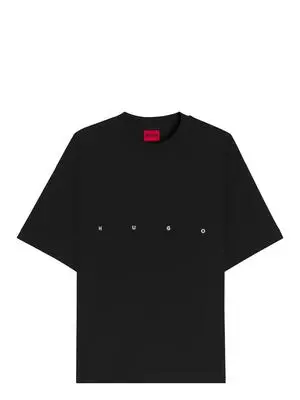 Hugo Oversize-fit Cotton T-shirt With Bold Printed Logo - Black