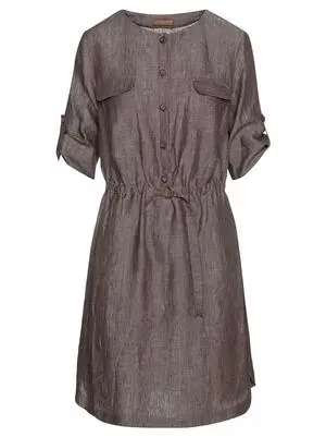 CONQUISTA Linen Shirt Dress With Belt Detail - Brown