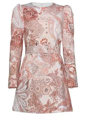 JUSTIN TONG Hazel Mini Dress Paisley Print Long Sleeve - Pink