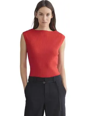 Everlane Everlane Boat-Neck Ribbed Knit Top Fiery Red