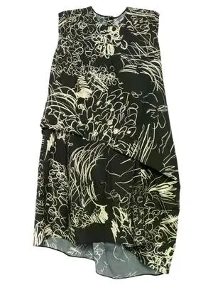 JNBY Hand-drawn Floral Print Asymmetric Hem Dress - Black