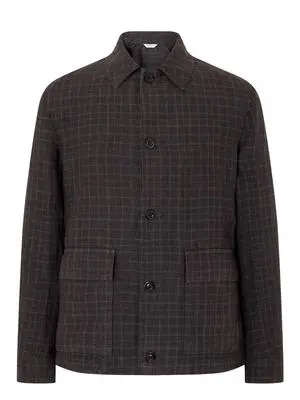 Boglioli Checked Linen Overshirt - Brown