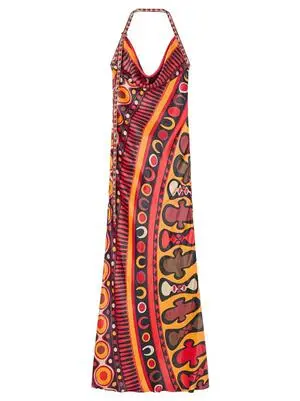 Emilio Pucci Orange Soleil Print Satin Maxi Dress - Red