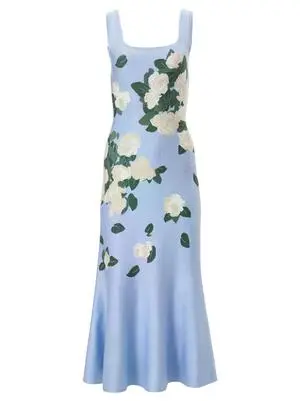 Carolina Herrera Floral Jacquard Midi Dress - Blue