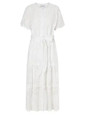 Miguelina Romilly Embroidered Belted Midi Dress - Neutrals